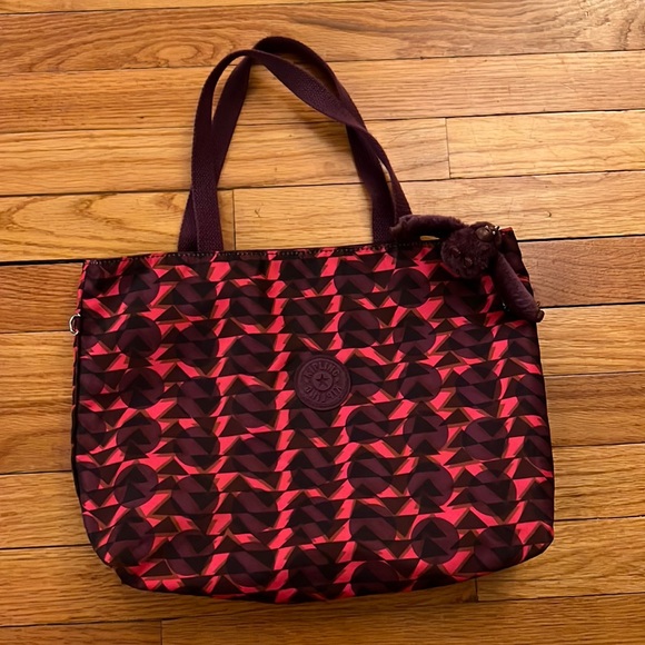 Kipling | Bags | Kipling Reversible Tote Bag Purple Monkey Keychain ...